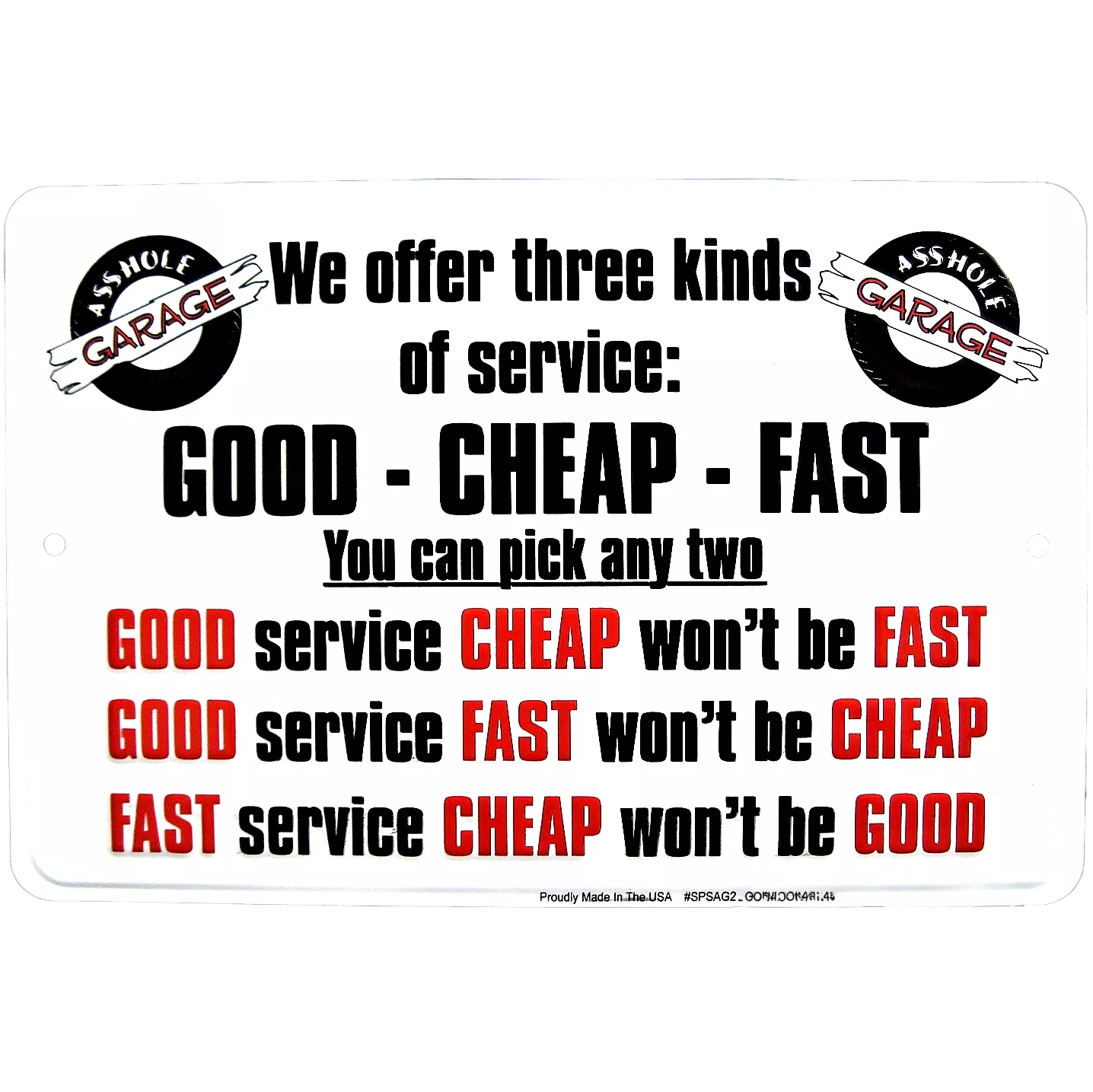 Good Cheap Fast Service - Metallskilt - RETRONORGE.NO